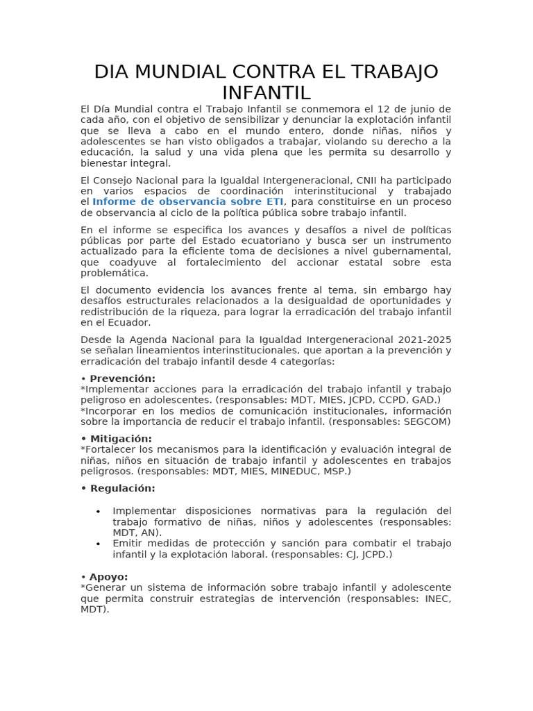 Dia Mundial Contra El Trabajo Infantil | PDF | Trabajo infantil | Justicia