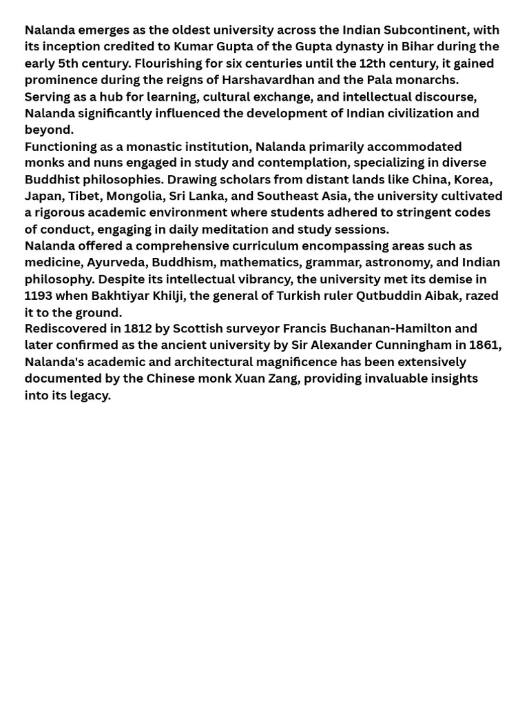 Nalanda: Ancient Hub of Learning | PDF