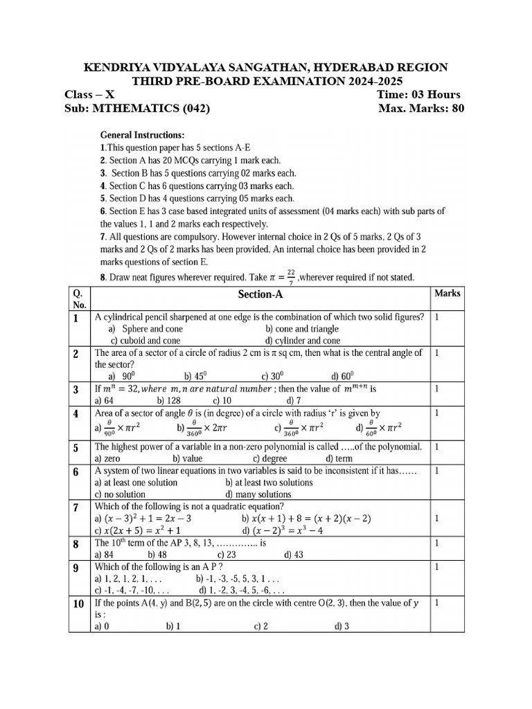 X Math Pb3 QP HR 2024-25 | PDF