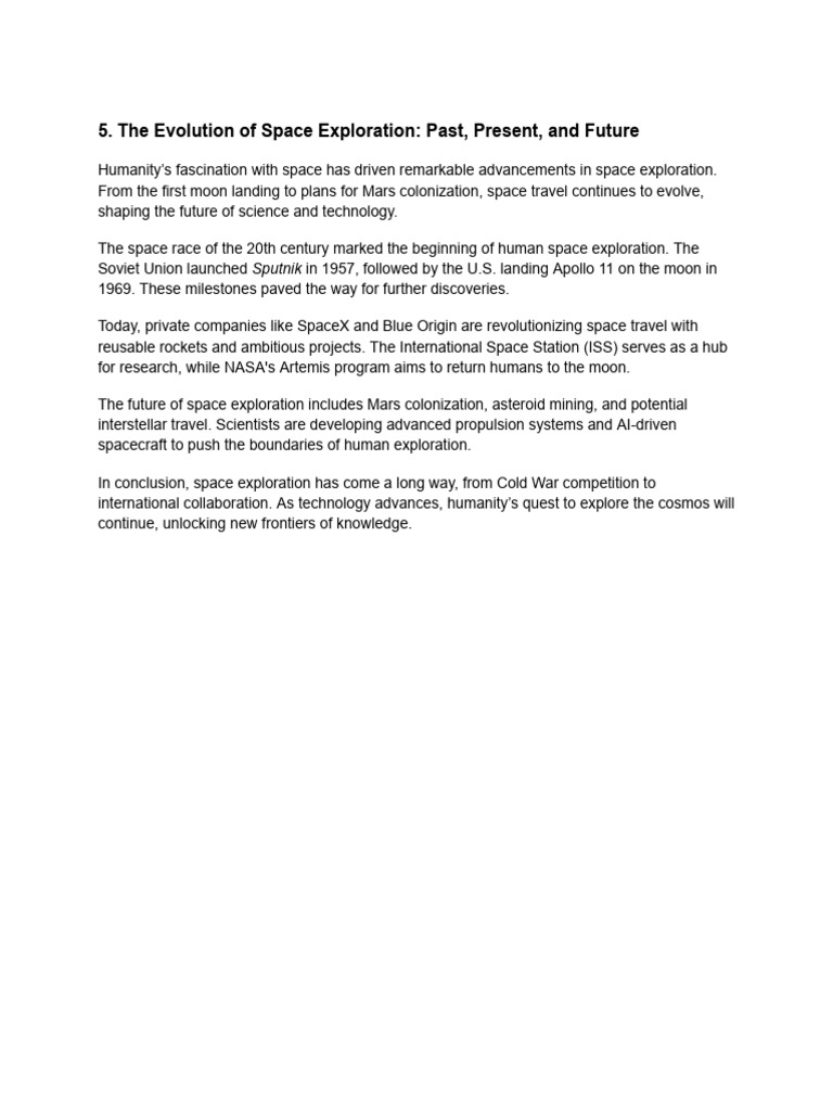 The Evolution of Space Exploration - Past, Present, and Future | PDF