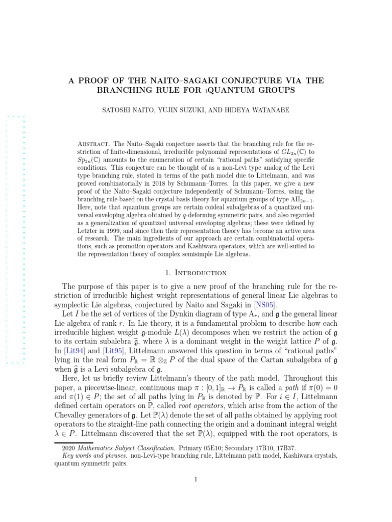 Quantum Groups & Naito-Sagaki Proof | PDF | Representation Theory ...