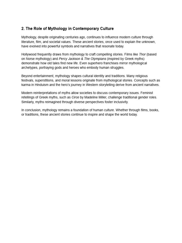 The Role of Mythology in Contemporary Culture | PDF