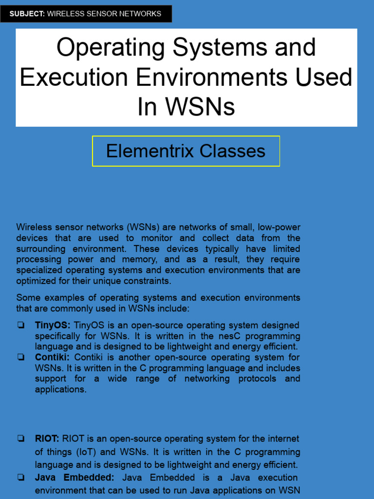 33 Operating Systems and Execution Environments Used in WSNs | PDF