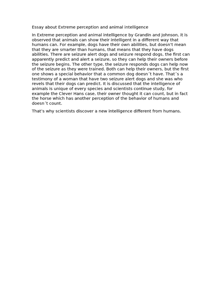 Essay about Extreme perception and animal intelligence | PDF