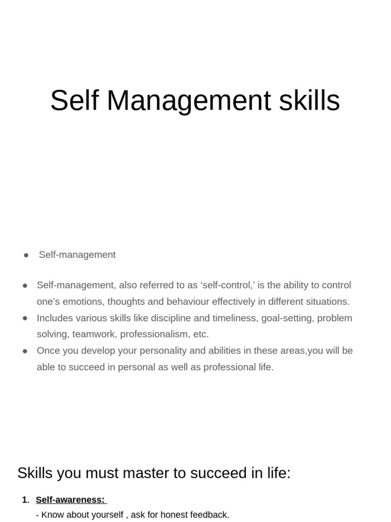Self Management Skills | PDF | Goal | Stress (Biology)