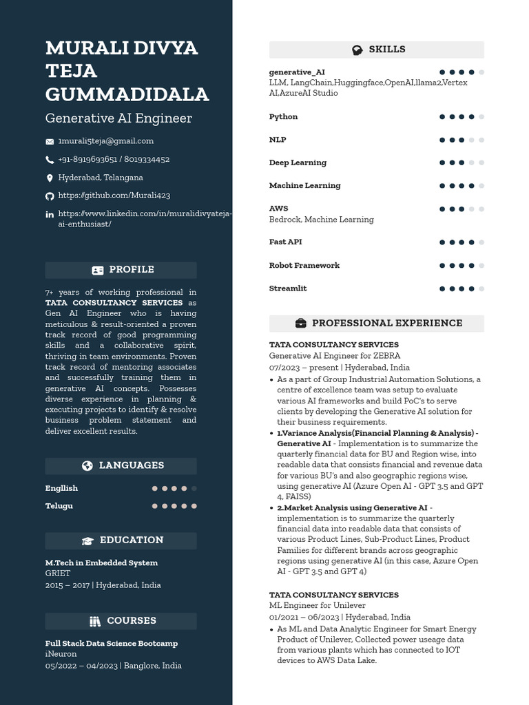 MURALI DIVYA TEJA GUMMADIDALA FlowCV Resume 20240415 PDF | PDF ...