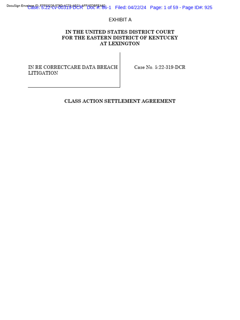 CorrectCare Data Breach Litigation - Amended Settlement Agreement | PDF ...
