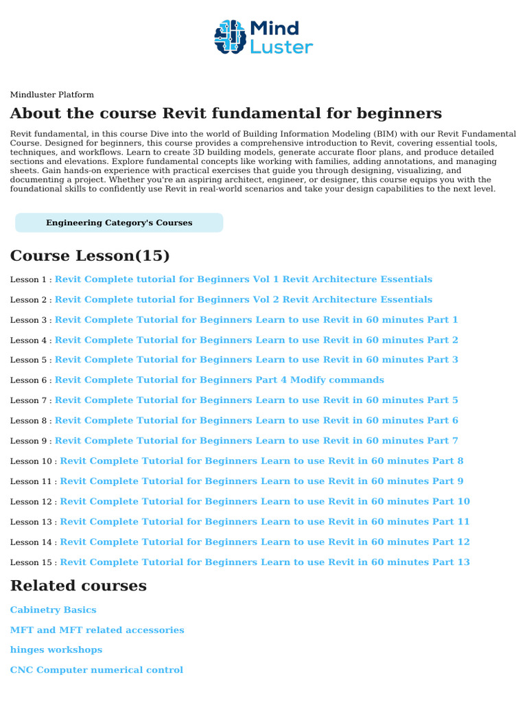 Revit Fundamental for Beginners Course Content | PDF | Autodesk Revit
