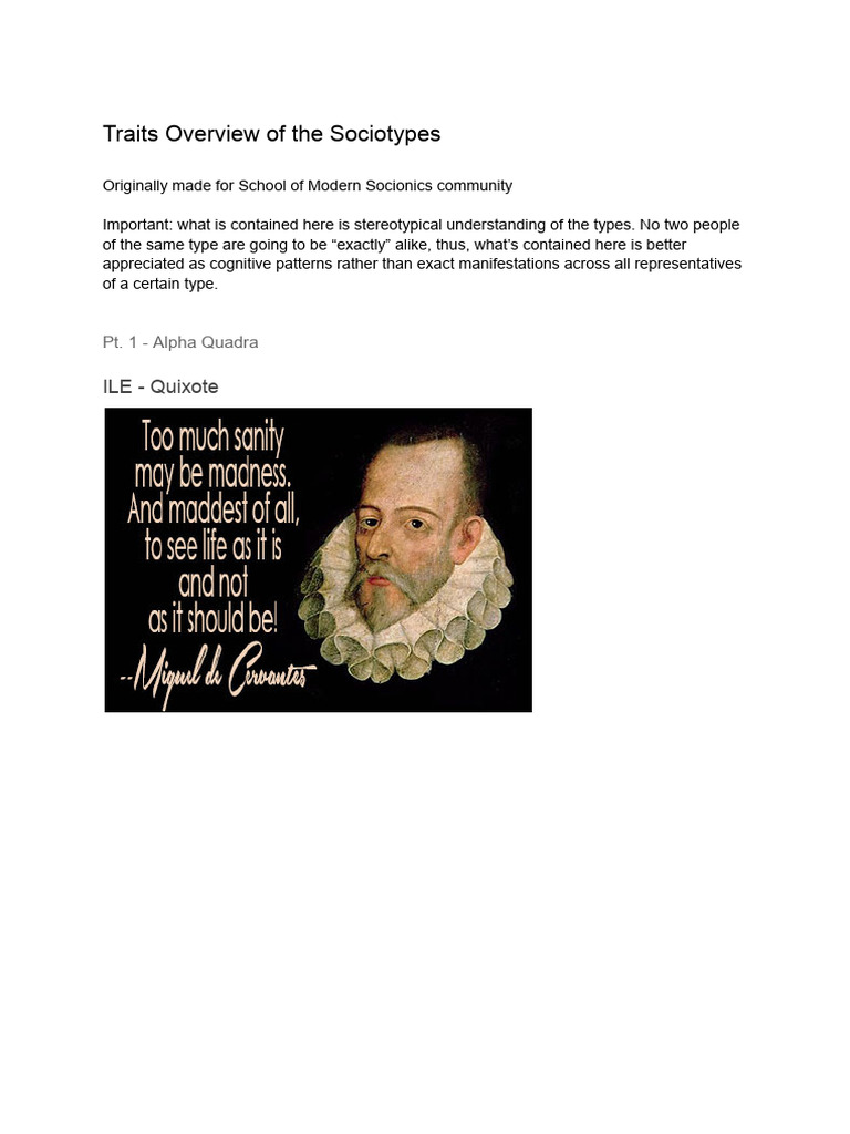 Traits Overview of The Sociotypes | PDF | Creativity | Disciplines