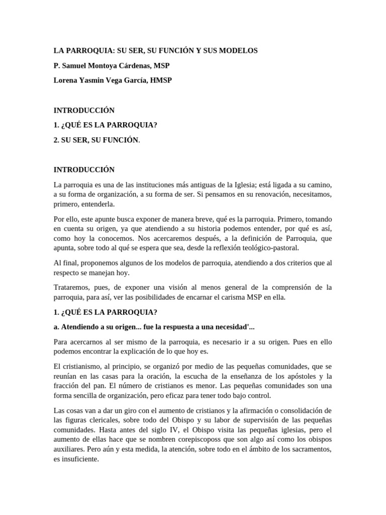 2do Tema La Parroquia - 103238 | PDF | Iglesia Católica | eucaristía