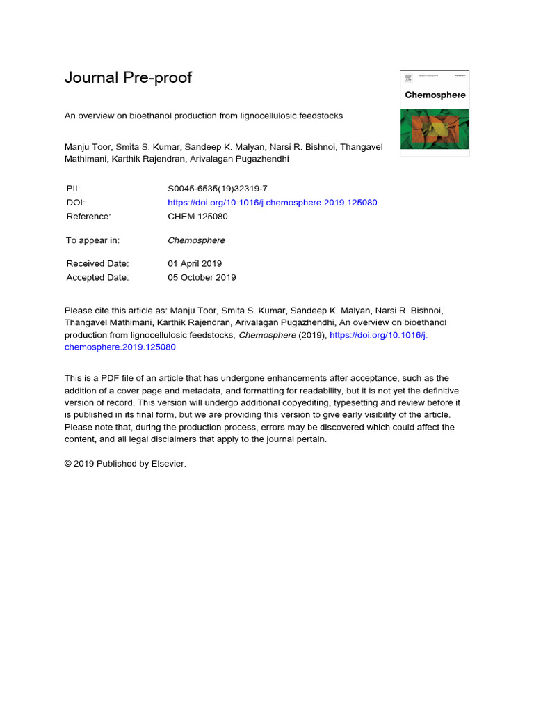 2019 - An Overview On Bioethanol Production From Lignocellulosic ...