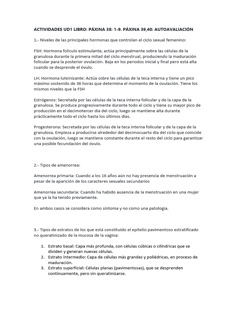 Actividades Ud1 Libro | PDF | Ciclo menstrual | Hormona luteinizante