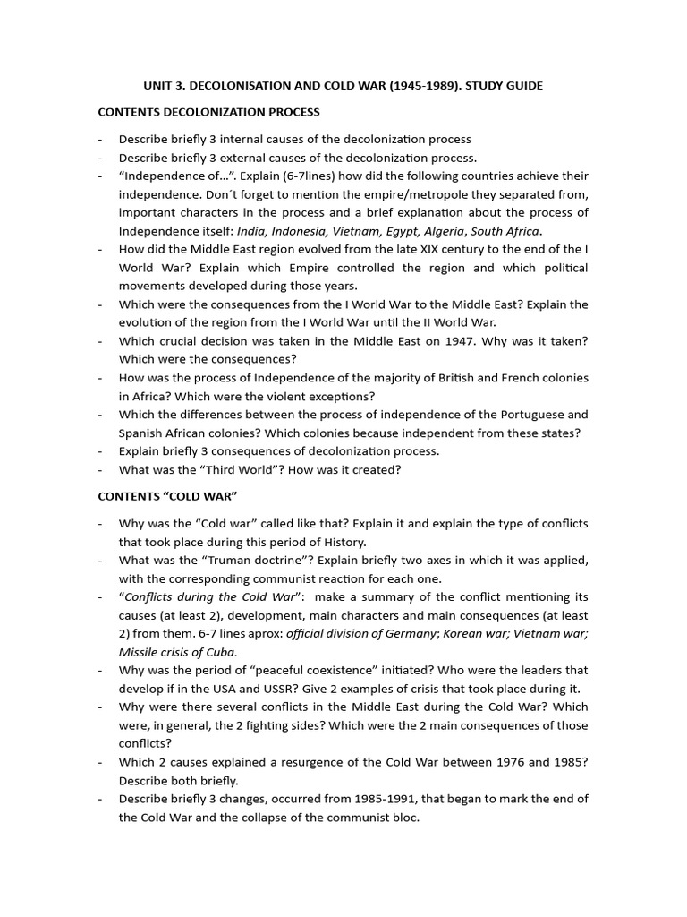Decolonization Cold War (1945-1991) - Study Guide | PDF | Cold War ...