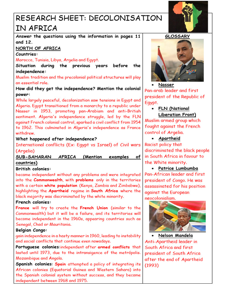 Research Sheet Decolonisation of Africa Corrected | PDF | Africa ...