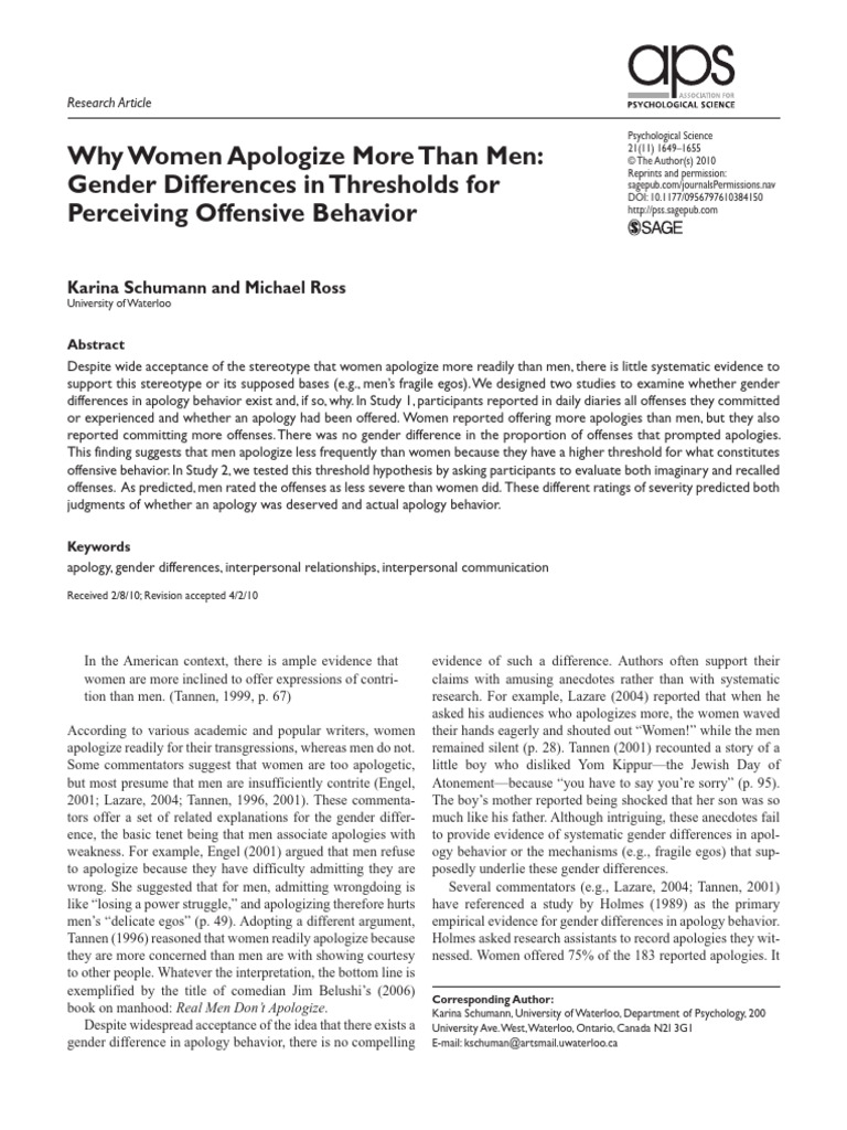 Why Women Apologize More Than Men 10 | PDF | Stereotypes | Gender