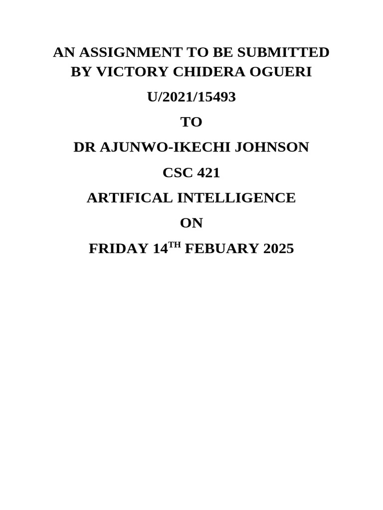 AN ASSIGNMENT TO BE SUBMITTED BY VICTORY CHIDERA OGUERI. | PDF