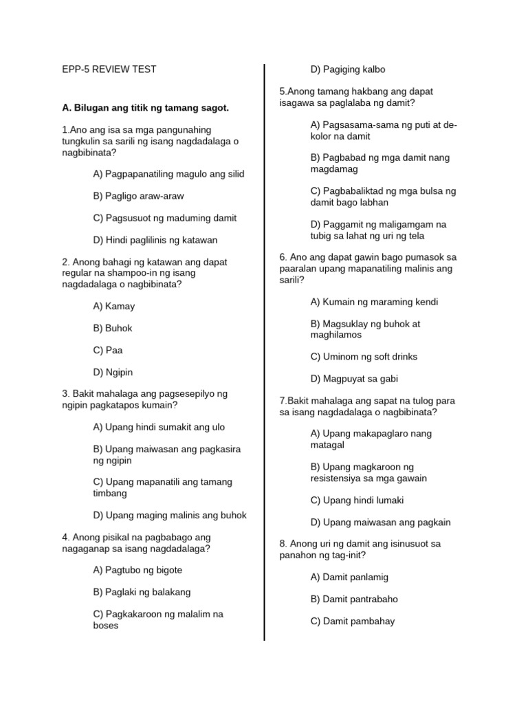 Epp-5 Review Test | PDF
