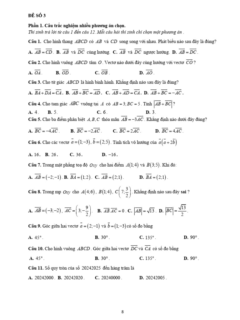 Đề 3 Ôn Thi Hk1 k10-Vba (24-25) | PDF