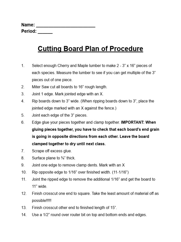 Cutting Board Plan of Procedure | PDF