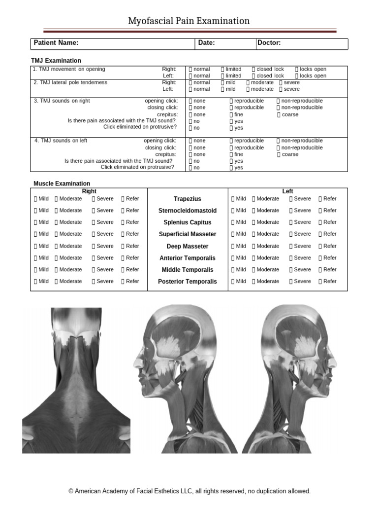 Myofascial Pain Exam TMJ 1 | PDF | Medicine | Pain