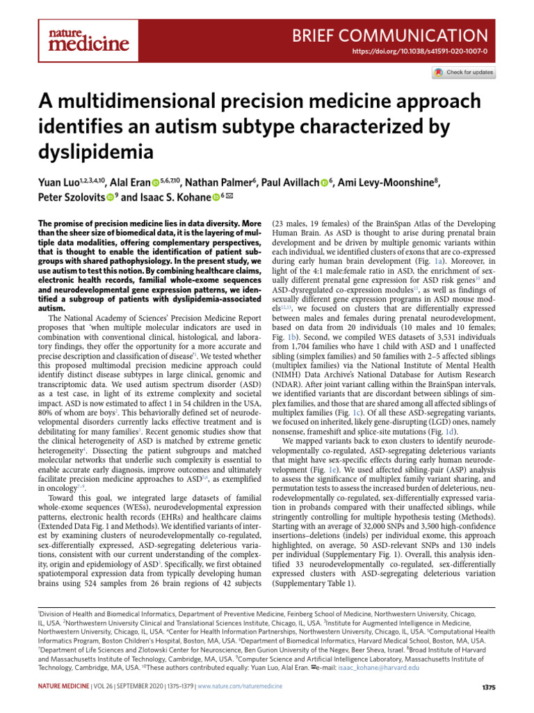 ASD Subtype Dyslipidemia Nature Medicine 2024 | PDF | Autism | Diseases ...