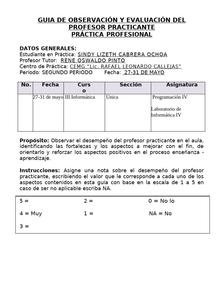 Guia de Observación y Evaluación Del Profesor Practicante | PDF | Evaluación | Maestros