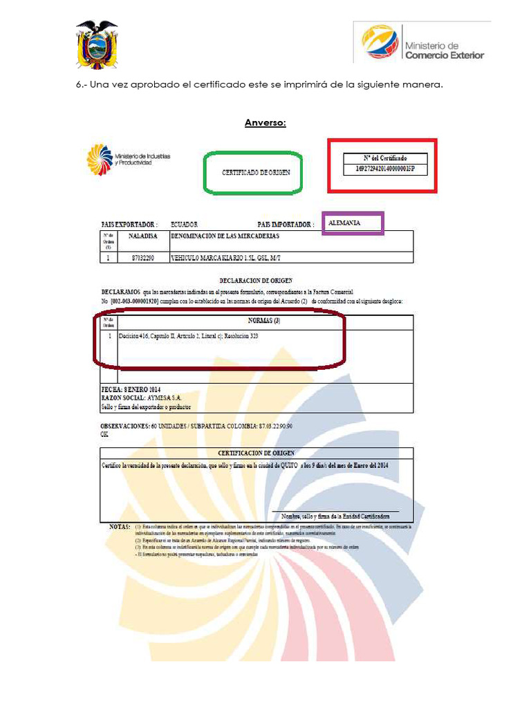 Instructivo para La Certificación de Origen No Preferencial EH 8 9 | PDF