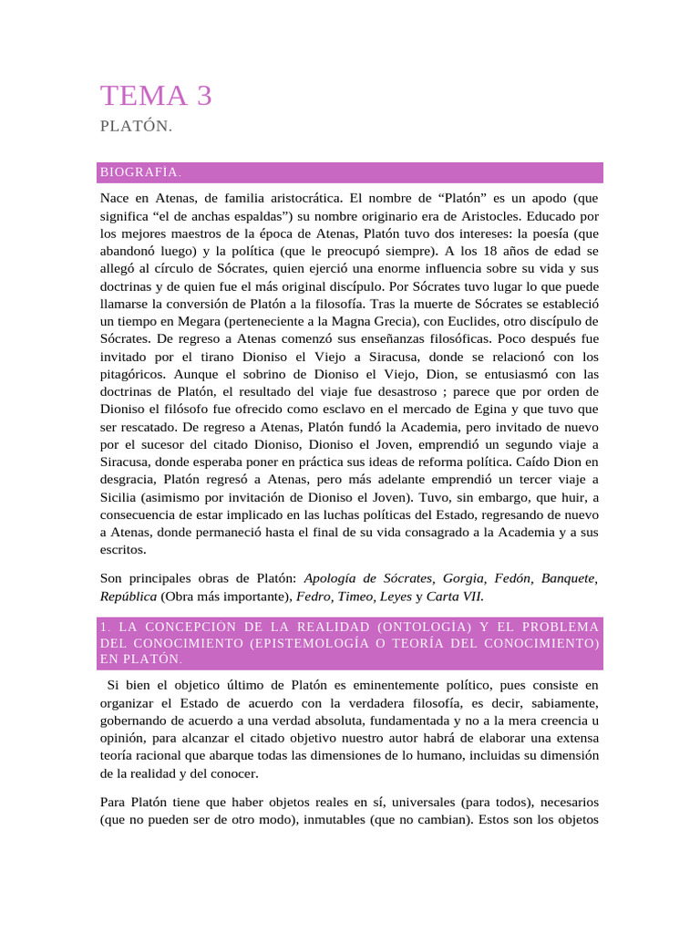 Tema 3 | PDF | Platón | Conocimiento