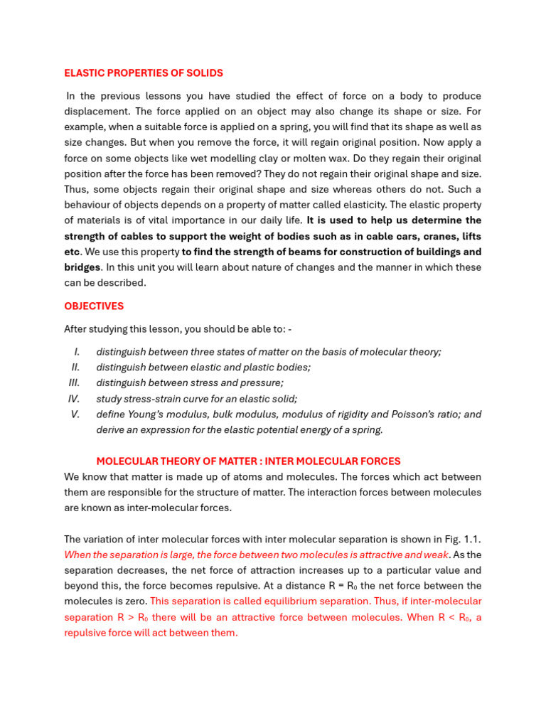 Elastic Properties of Solids - 1 | PDF | Elasticity (Physics) | Young's ...