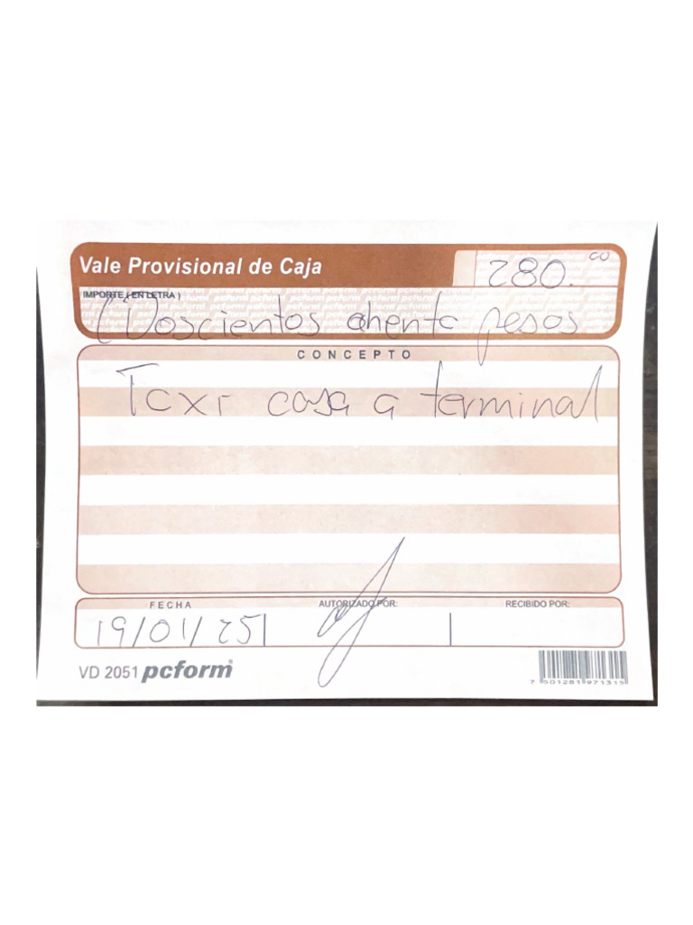 Vale Provisional de Caja | PDF