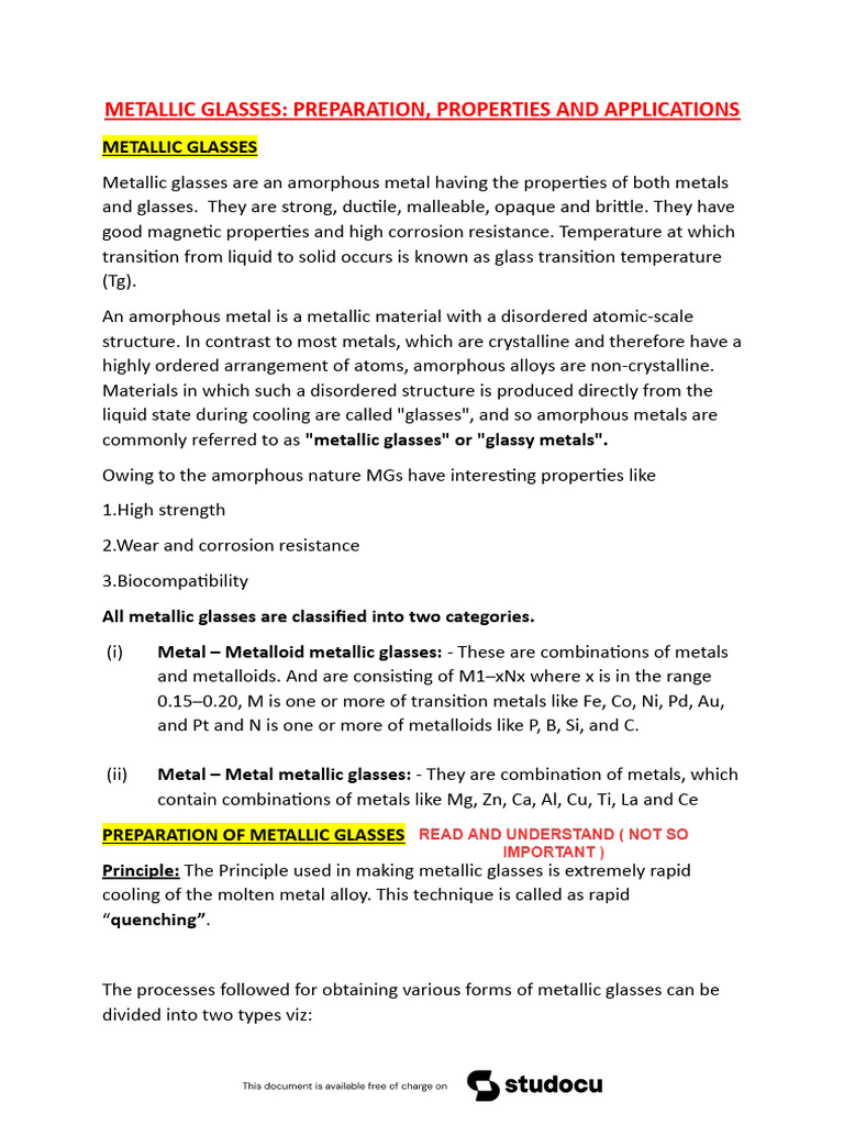 metallic-glasses-lecture-notes | PDF | Thin Film | Metals