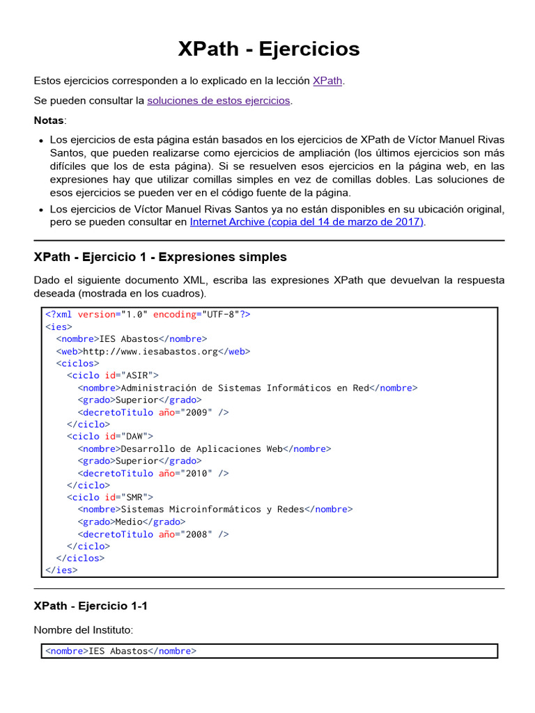 Ejercicios XPath XML | PDF | X camino | Red mundial