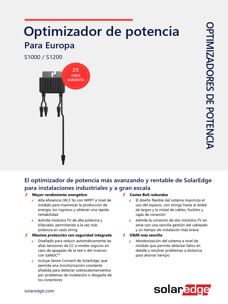 Optimizador de Energía S1000 - S1200 | PDF | Sistema fotovoltaico ...
