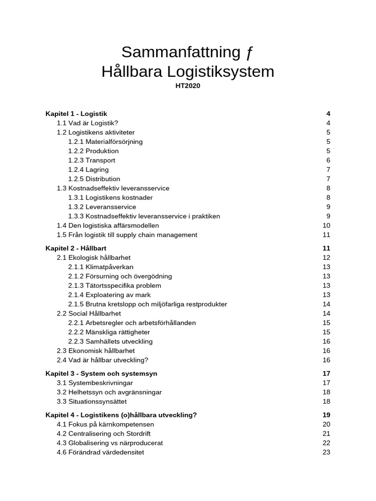 Hållbara Logistiksystem - Sammanfattning | PDF