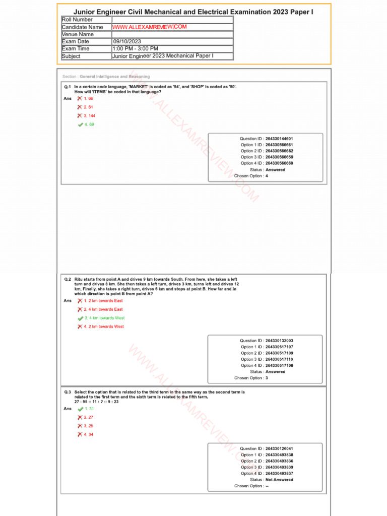 SSC Je 2023 Mechanical 9 Oct | PDF | Data Collection | Evaluation