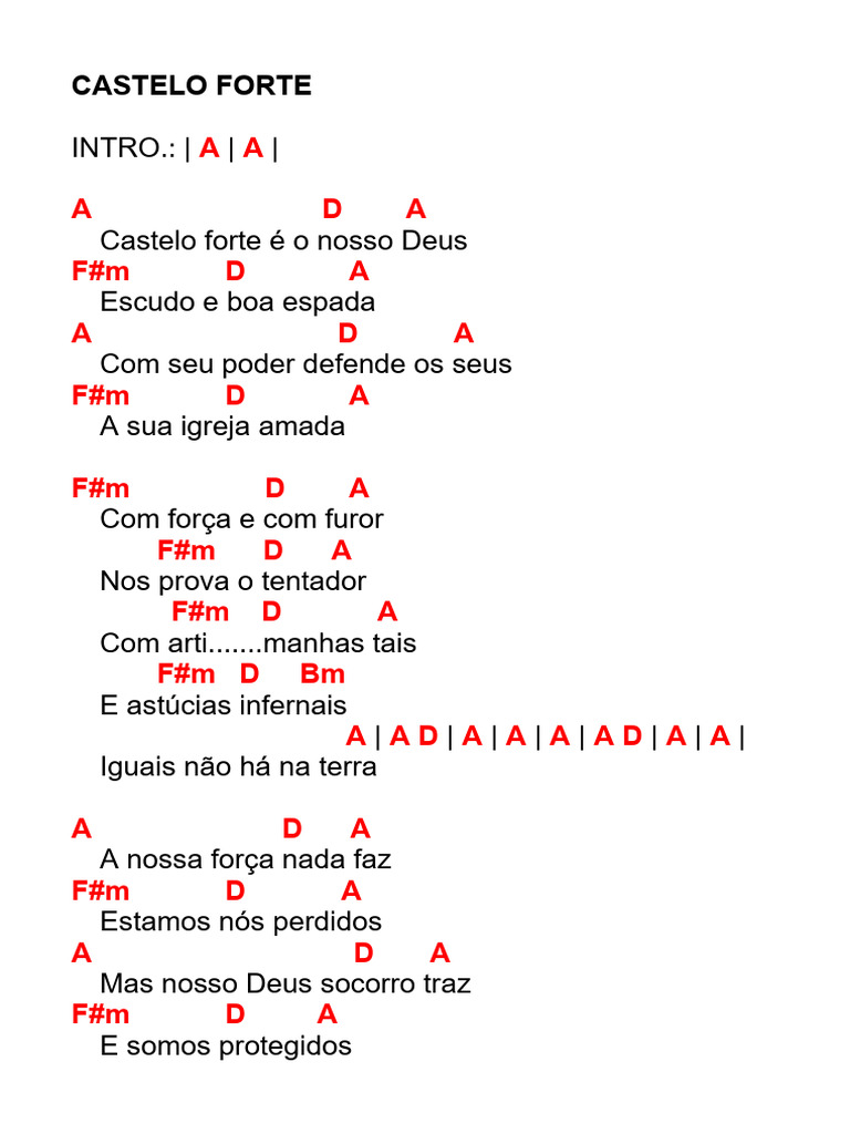 Letra do Hino "Castelo Forte" | PDF