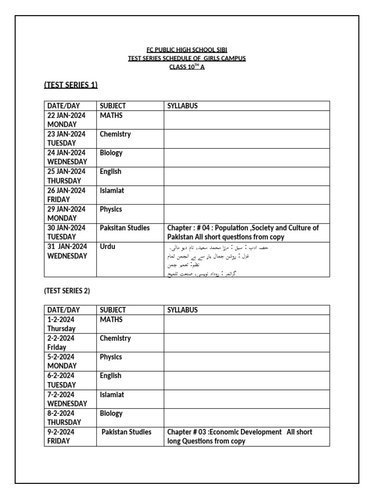 Test Series Class 10-1 | PDF