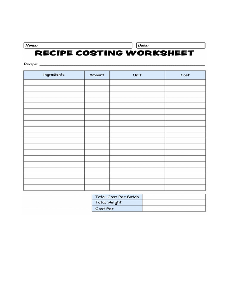 Printablee.com Bakery Recipe Costing Spreadsheet 18083 178656.Jpg | PDF