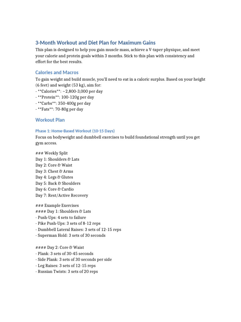 3 Month Workout and Diet Plan Full | PDF