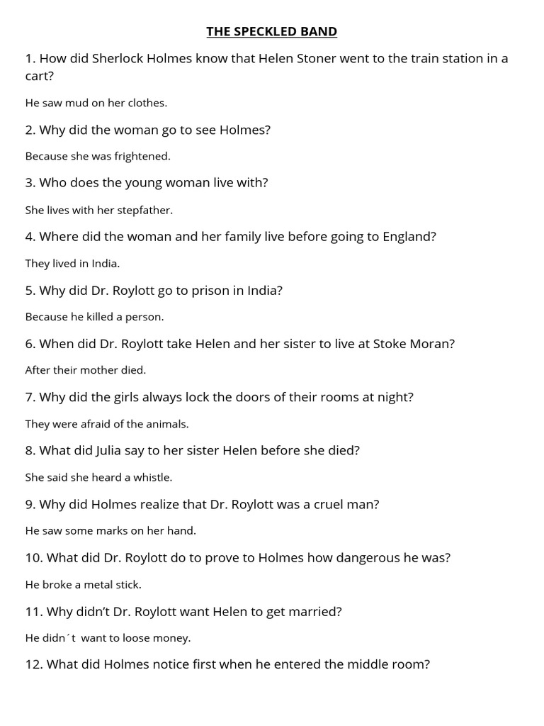 How Did Sherlock Holmes Know That Helen Stoner Went To The Train ...