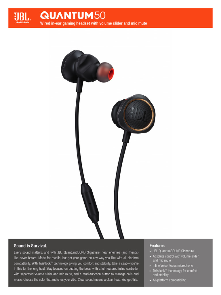 JBL Quantum 50 Spec Sheet English | PDF | Microphone | Headphones