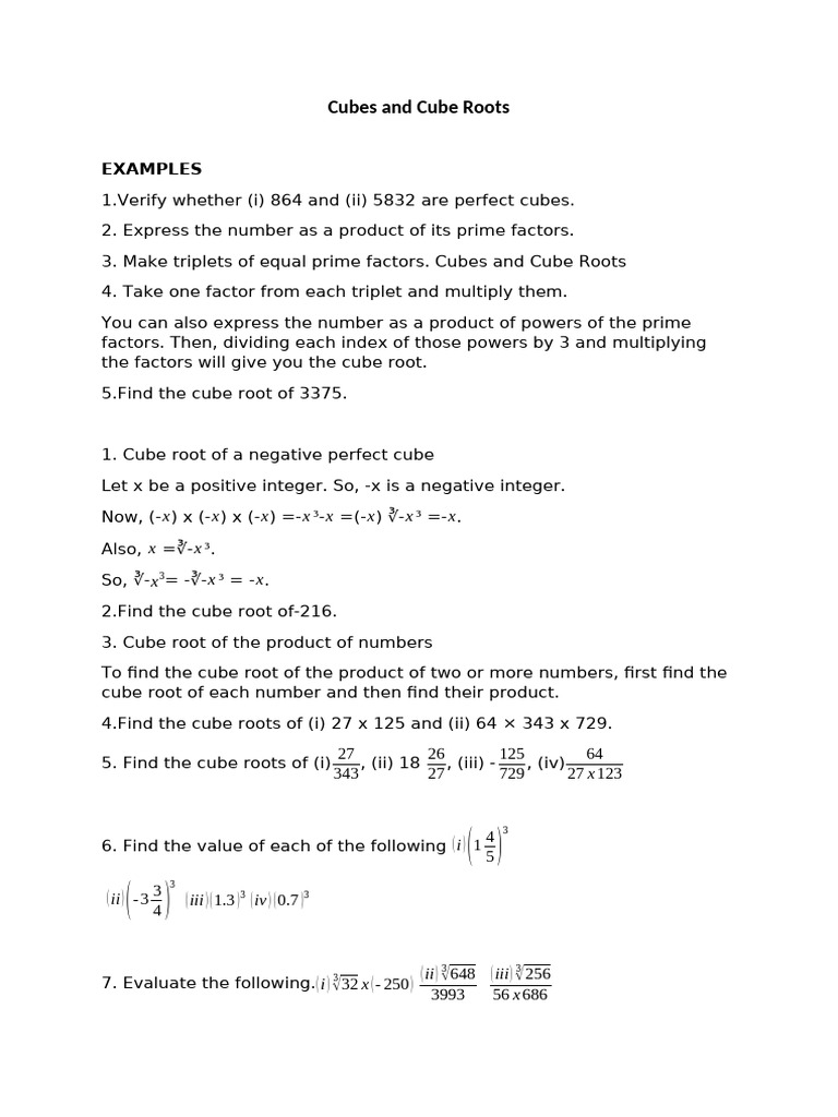 Class 8 Cubes and Cube Roots Guide | PDF