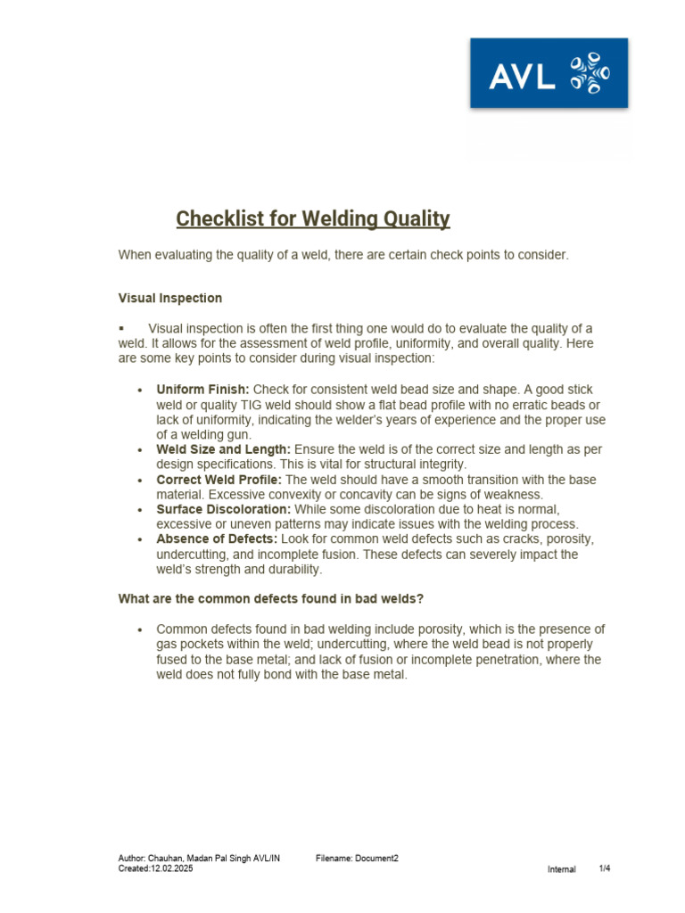 Welding Check List and Testing Equipment | PDF | Welding | Construction