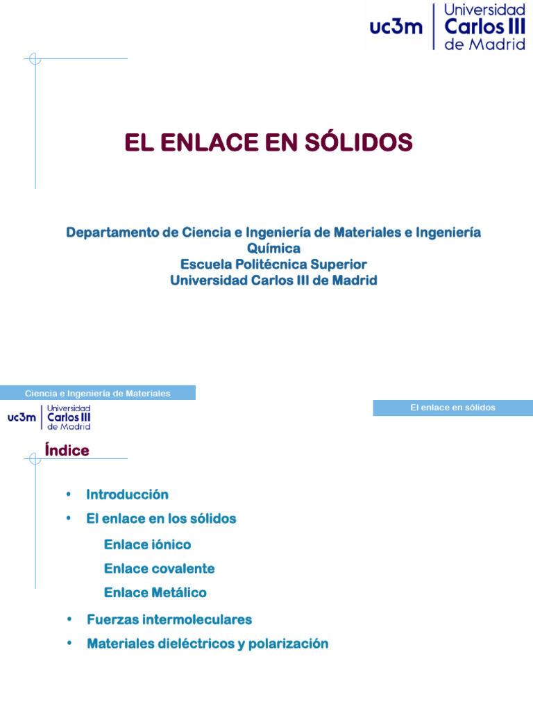 Enlaces en Sólidos: Tipos y Propiedades | PDF | Enlace químico | Enlace ...