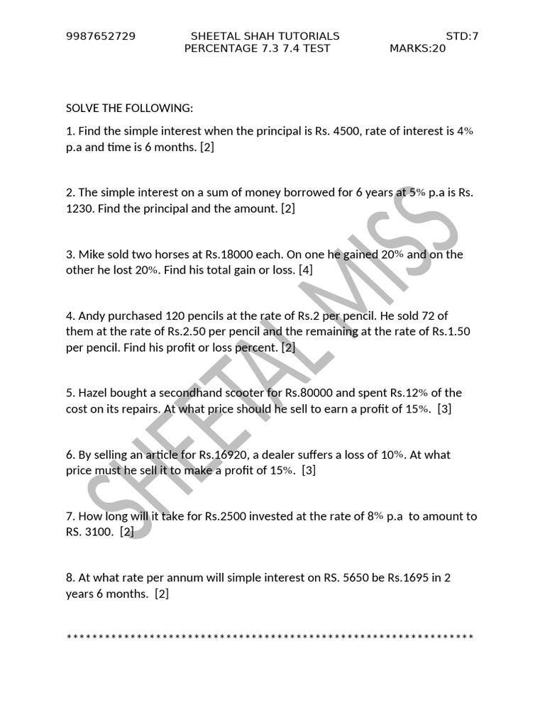 7.3 7.4 Test 2023 STD 7 Percentage | PDF