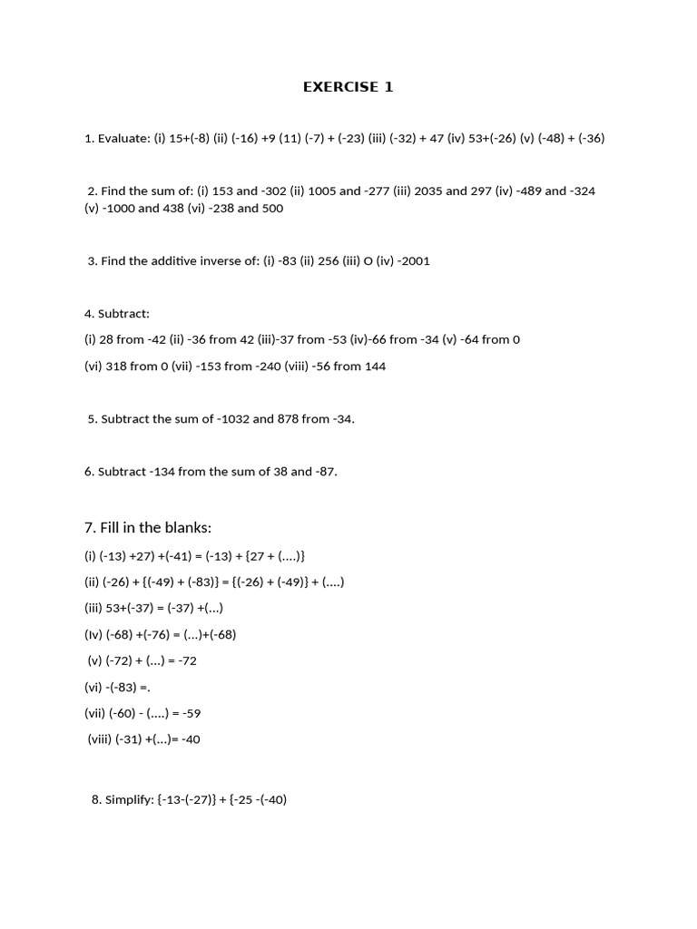 Integer Operations and Exercises | PDF