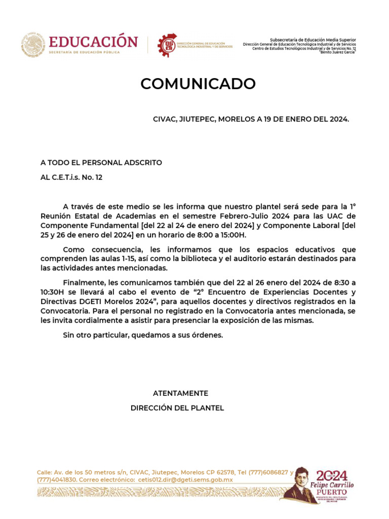 Comunicado - Academia Estatal 22-26 Ene | PDF
