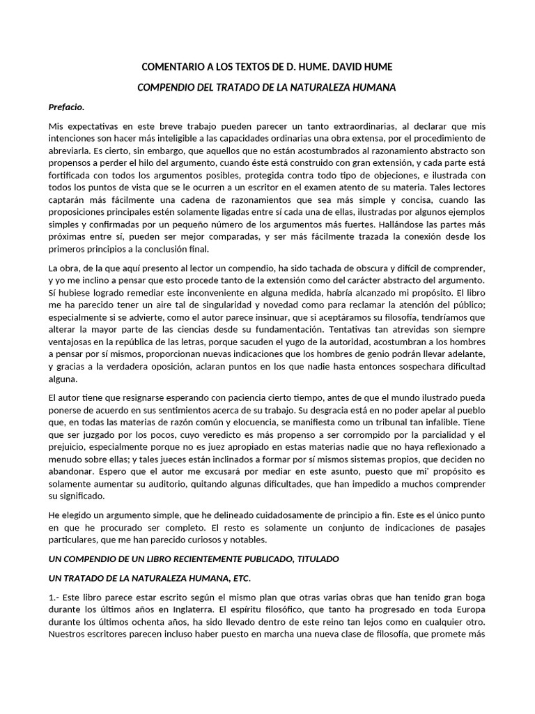 Texto completo del Compendio, ideas principales y 3 comentarios a textos de Hume 24-25 | PDF ...