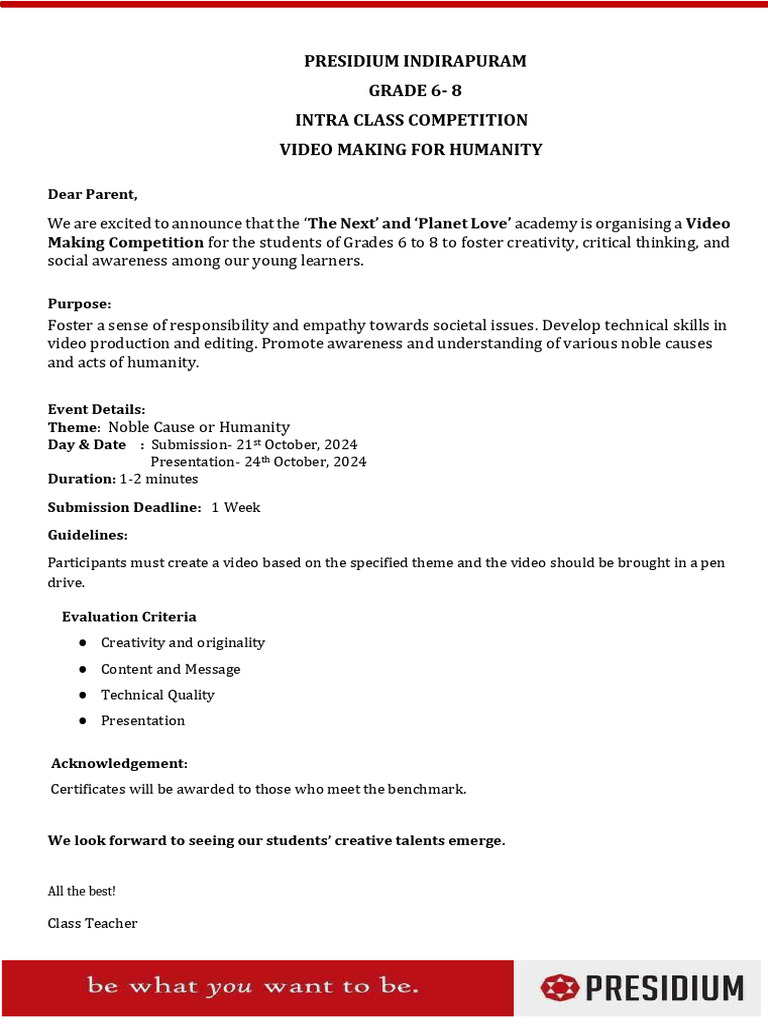 Intra Class Video Making Competition | PDF