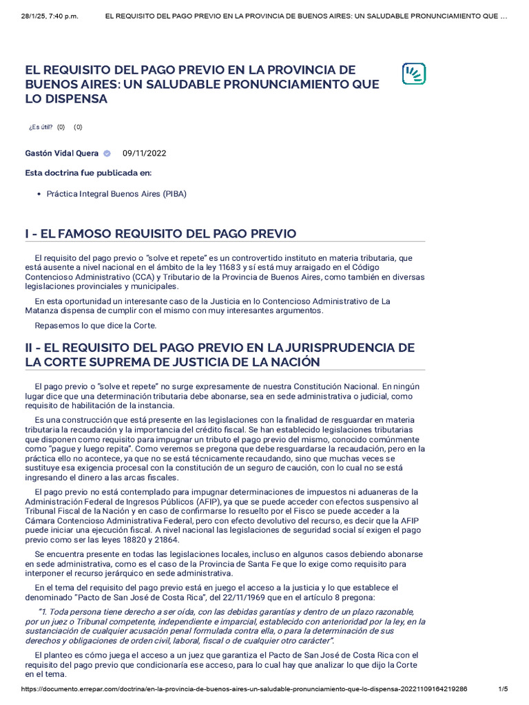 EL REQUISITO DEL PAGO PREVIO EN LA PROVINCIA DE BUENOS AIRES_ UN ...